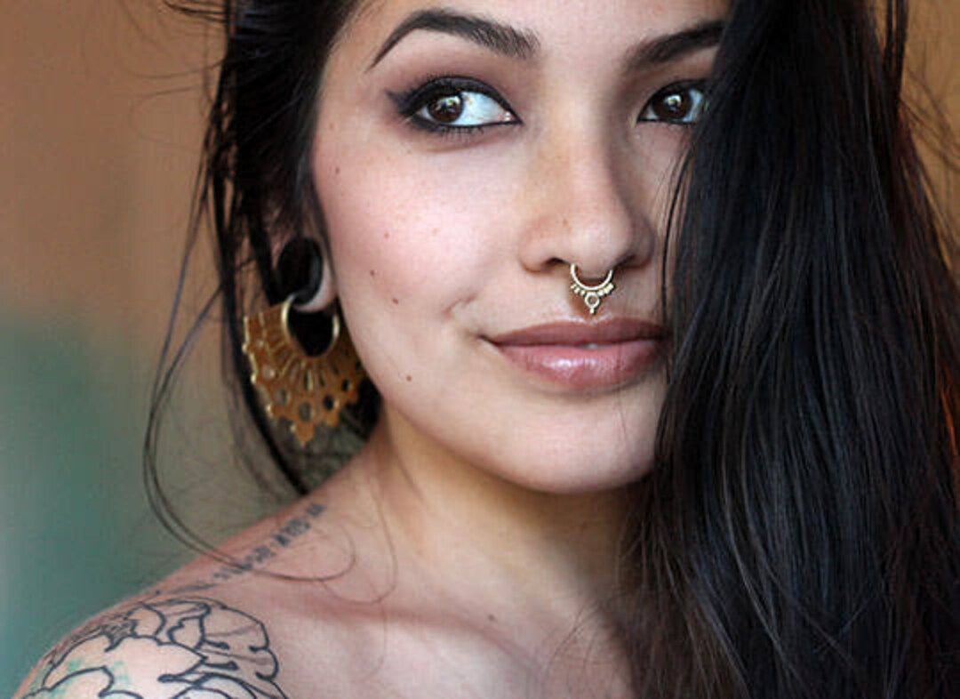 Solid 14k Yellow Gold Septum Jewelry , Nose Ring , Septum Ring , Tribal ...