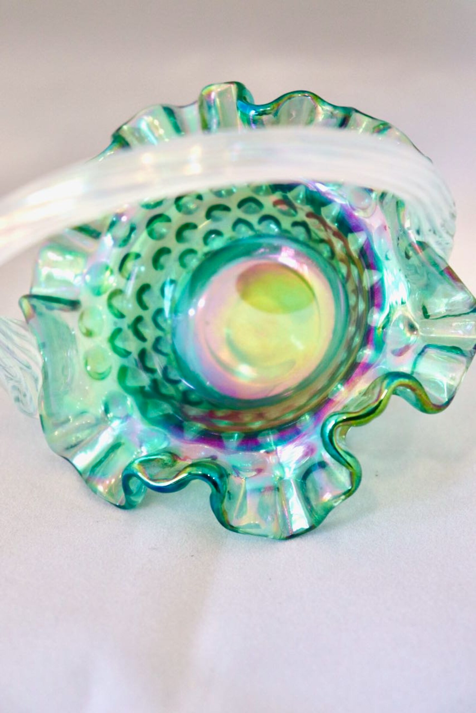 Beautiful Fenton /QVC 6832/SA Iridized Spruce Green Hobnail Miniature ...