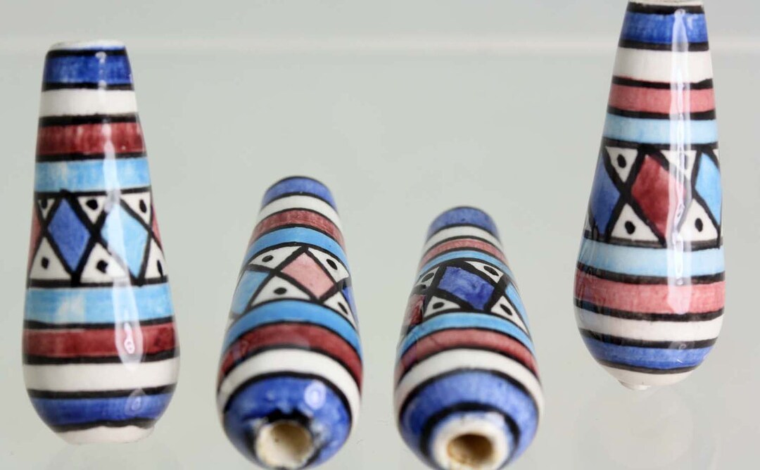 Geometrical Design 10 X TEAR DROP Ceramic Beads. Hand Painted. Ideal ...
