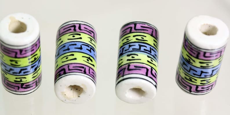 TUBE Design Ceramic Beads. X10 Hand Painted. Ideal for Hair-jewellery ...