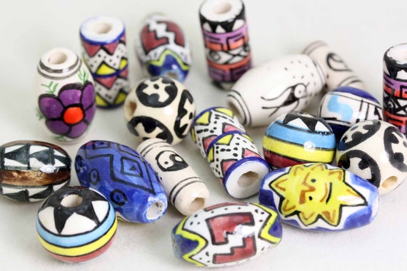 Mixed Selection Design Ceramic Beads. Hand Painted. Ideal for | Etsy