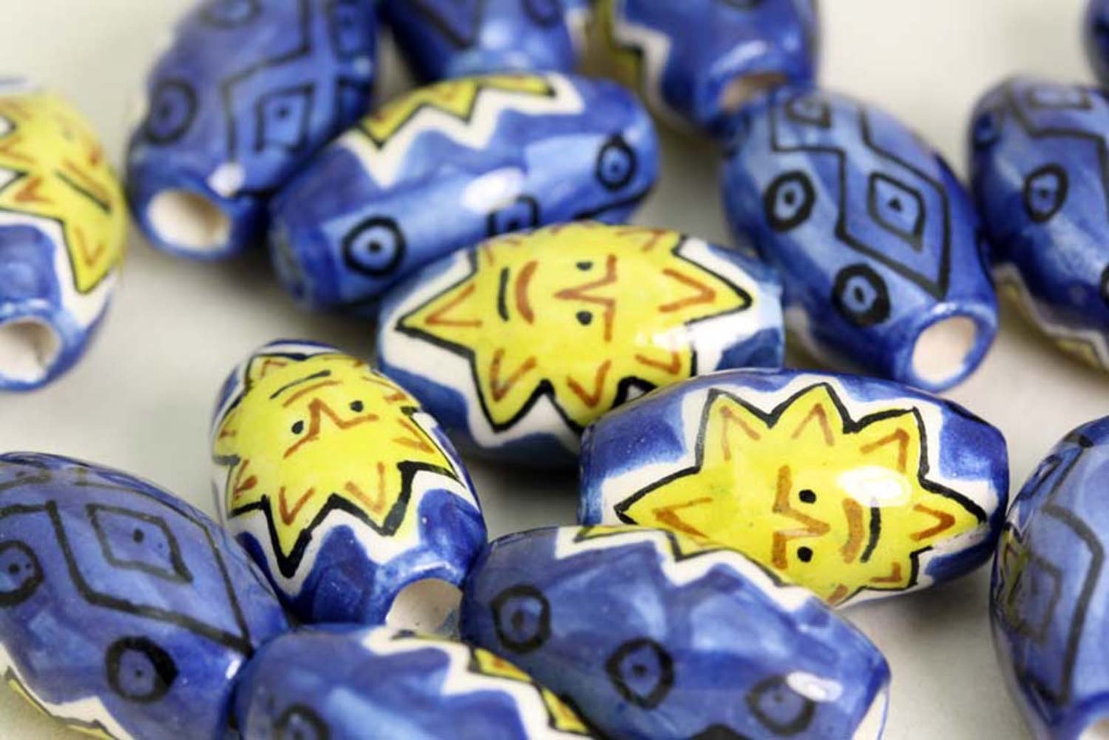 Sun Moon Design Ceramic X 10 Beads Hand Painted. Ideal for - Etsy