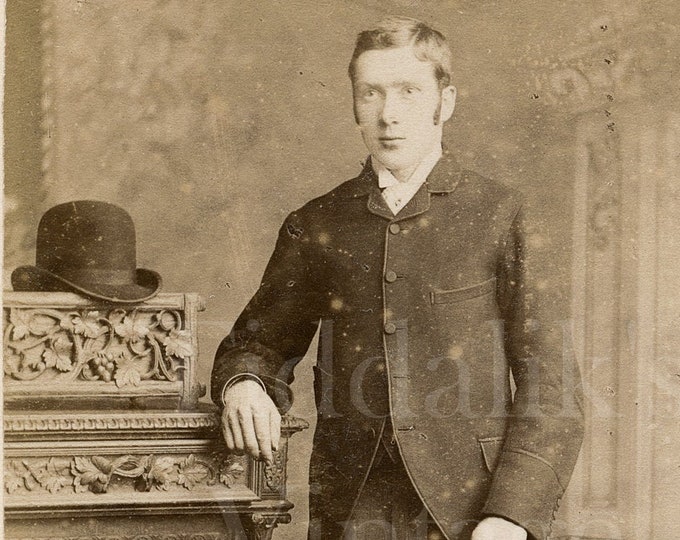 Victorian Young Man, Bowler Hat, Cane, Standing Portrait ~ CDV Photo ...