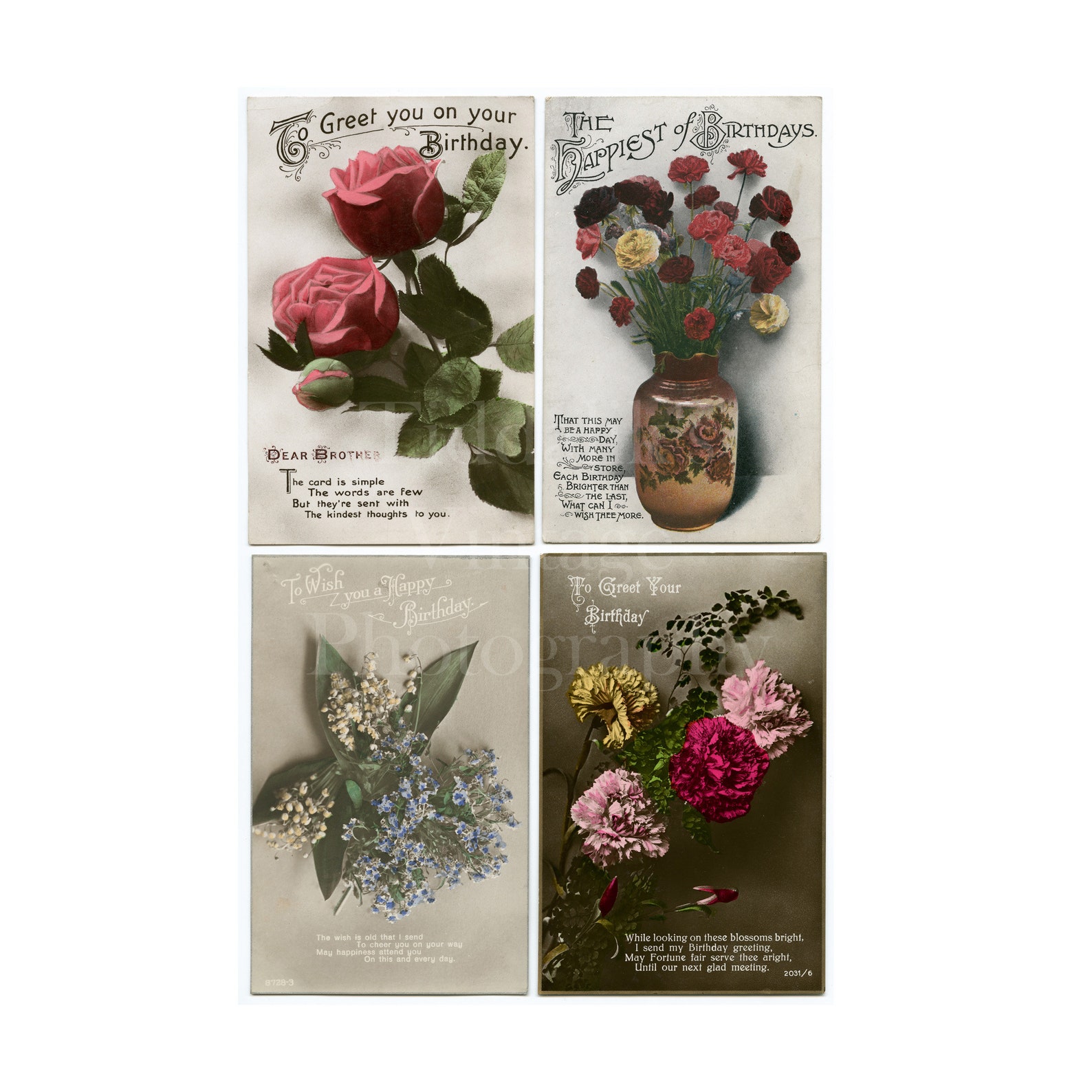 4 Vintage Birthday Greetings Postcards Flowers Roses Etc. | Etsy
