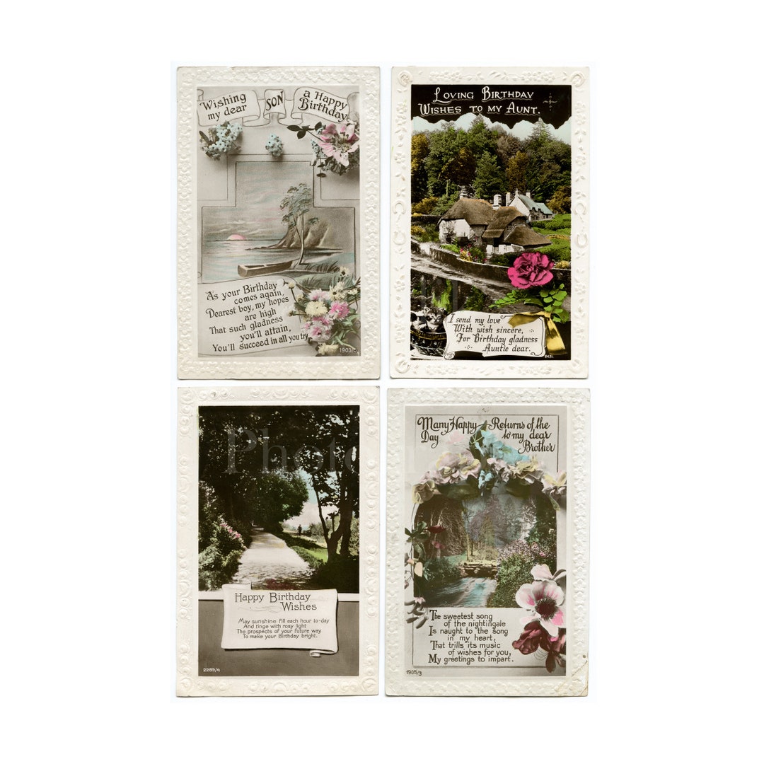 4 Vintage Birthday Greetings Postcards ~ Landscapes, Scenic & Buildings ...
