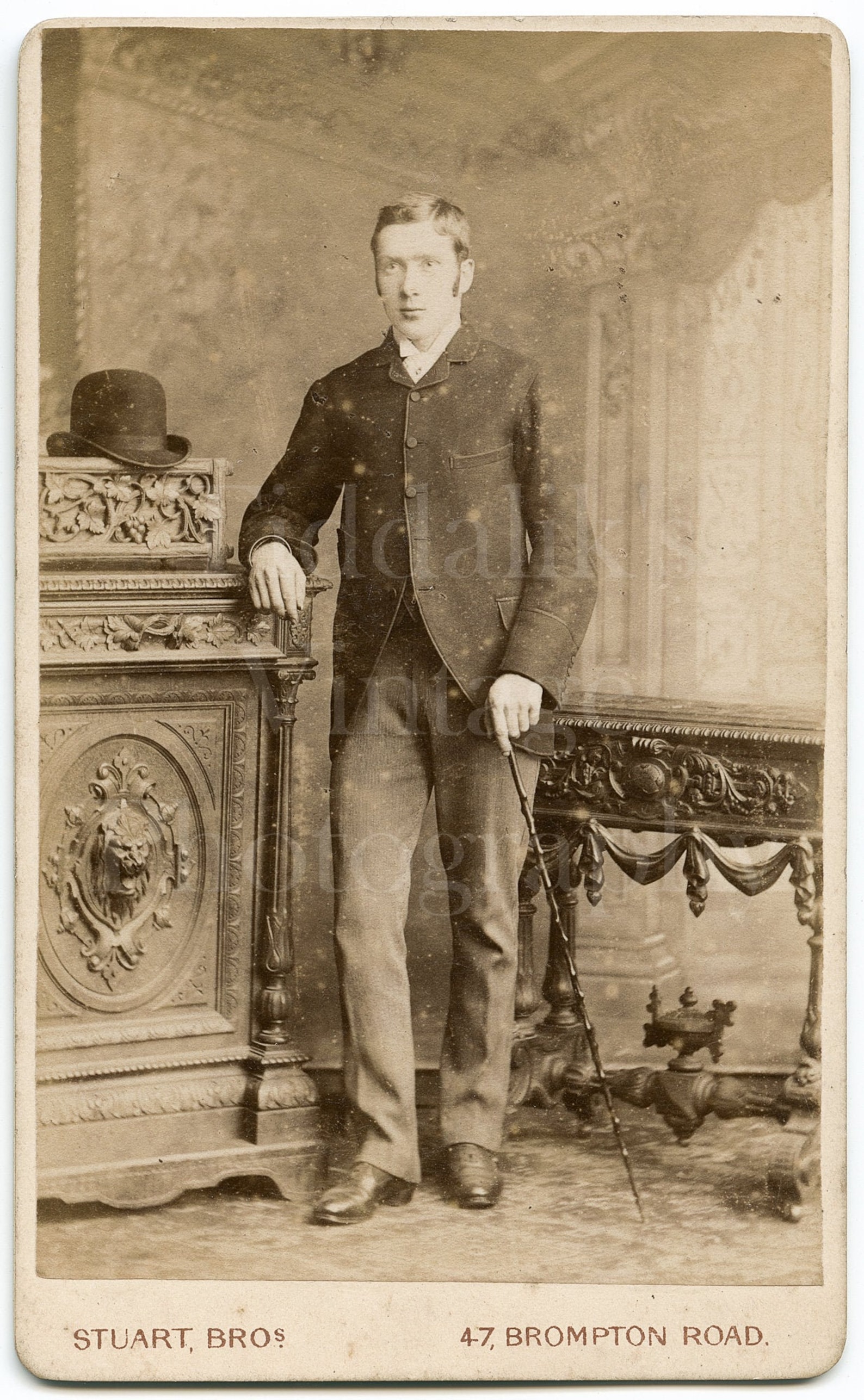 Victorian Young Man Bowler Hat Cane Standing Portrait CDV | Etsy