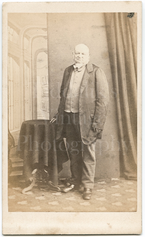 Victorian Bald Man Neck Beard Standing Portrait CDV Photo | Etsy