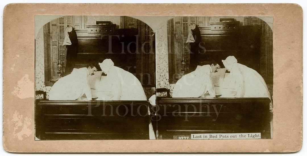 Victorian Stereoview last in Bed Puts Out the Light Going to Bed ...