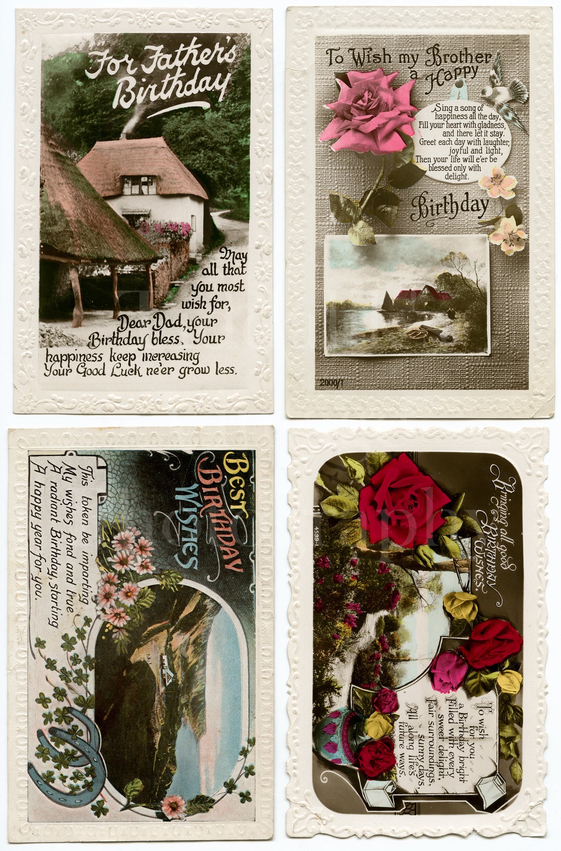 4 Vintage Birthday Greetings Postcards Floral Landscapes - Etsy