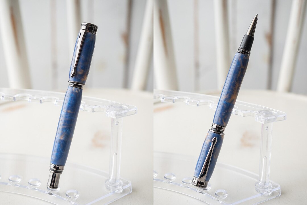 Magnetic Cap Pen, Blue and Tan, Custom Gift - Etsy
