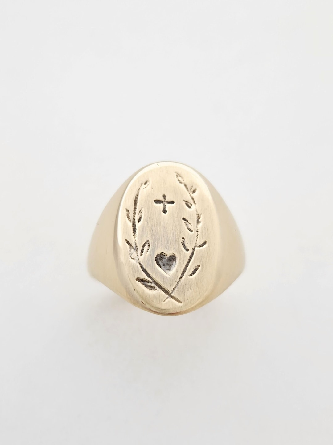 Georgian Style Gold Peace Love Positive Vibes Signet Ring - Etsy