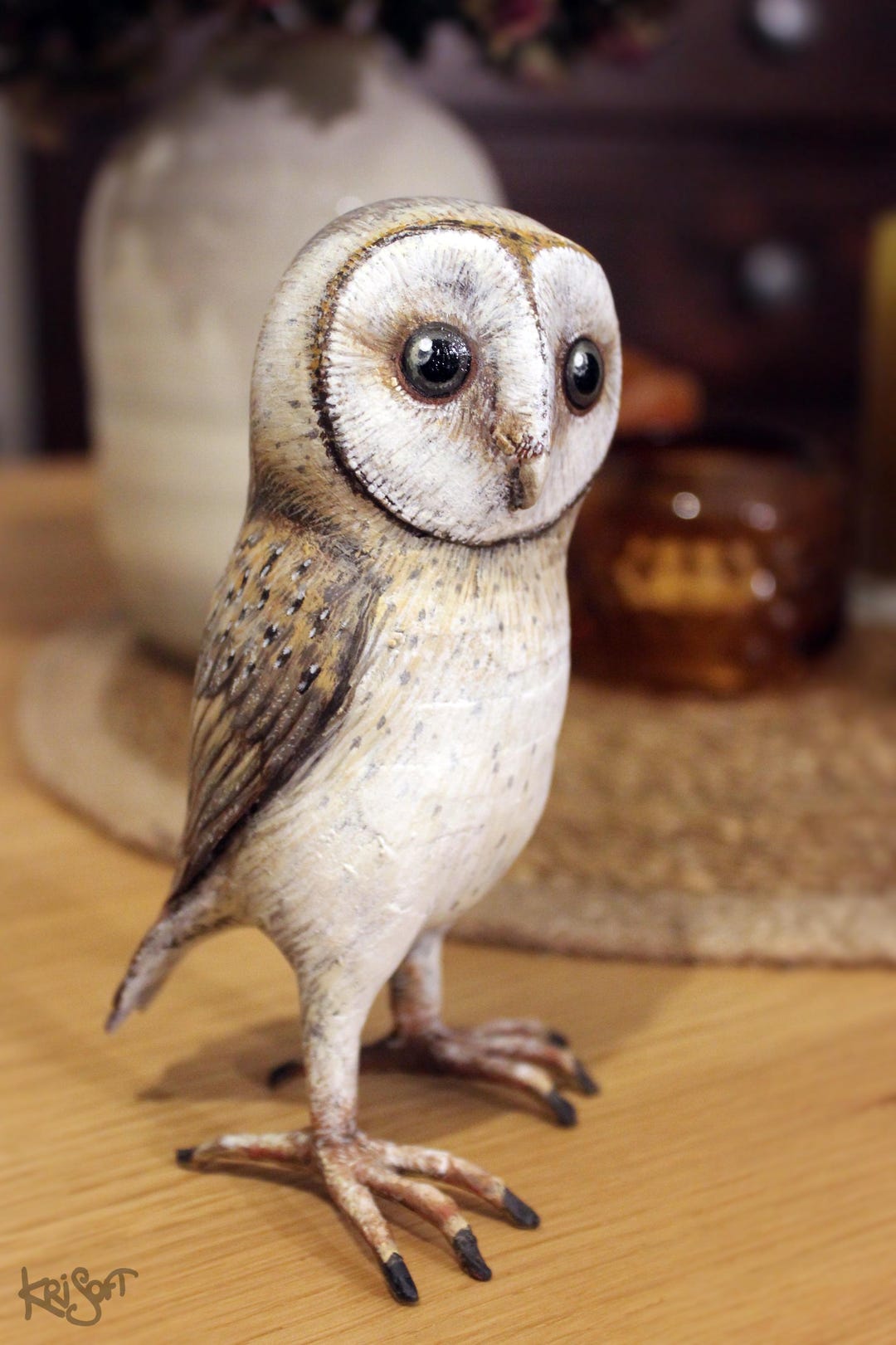 Barn Owl, Bird of Prey, Unique Piece Signed Krisoft - Etsy
