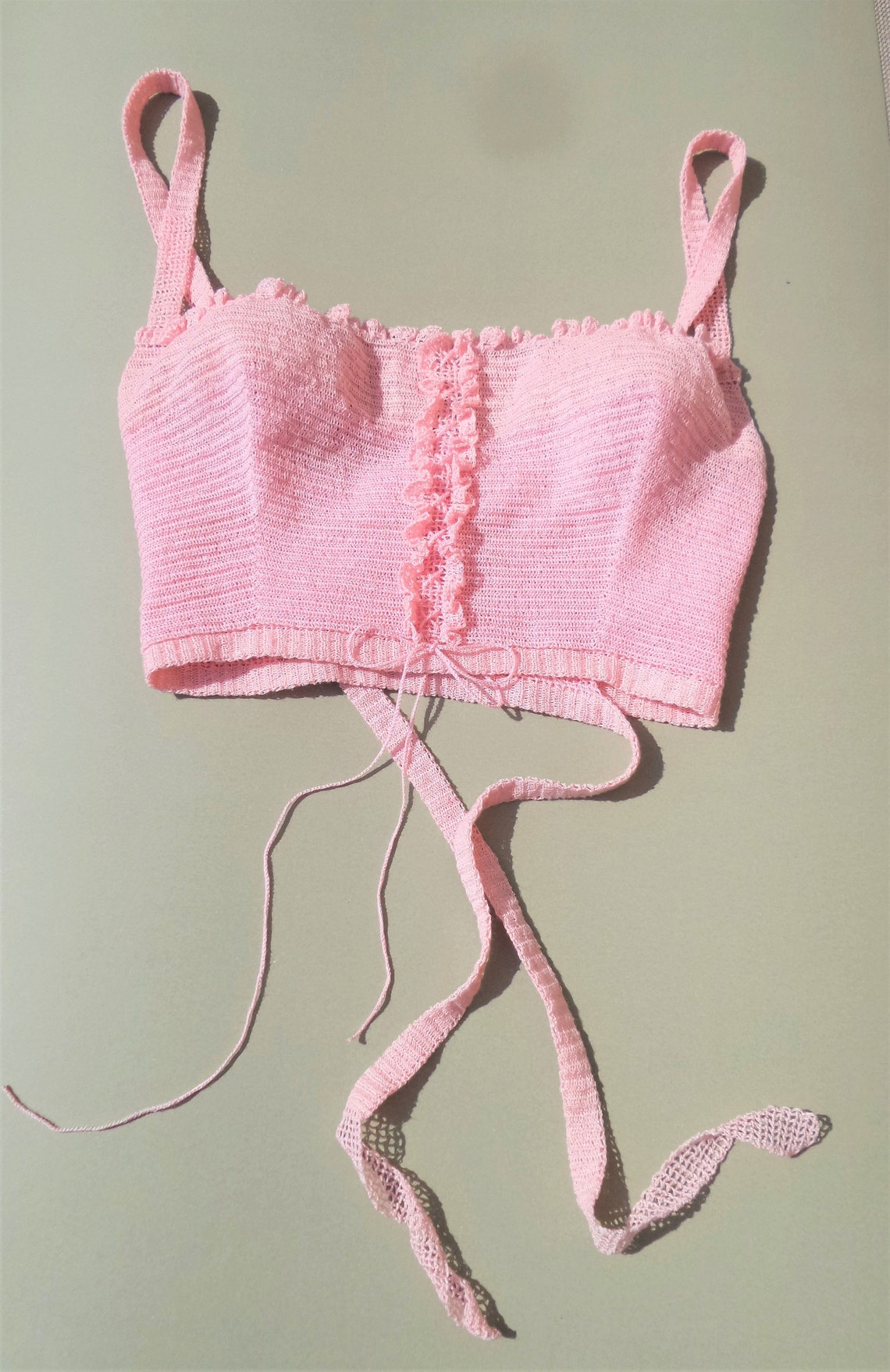 FRILLY pink Lace Up top romantic summer top | Etsy