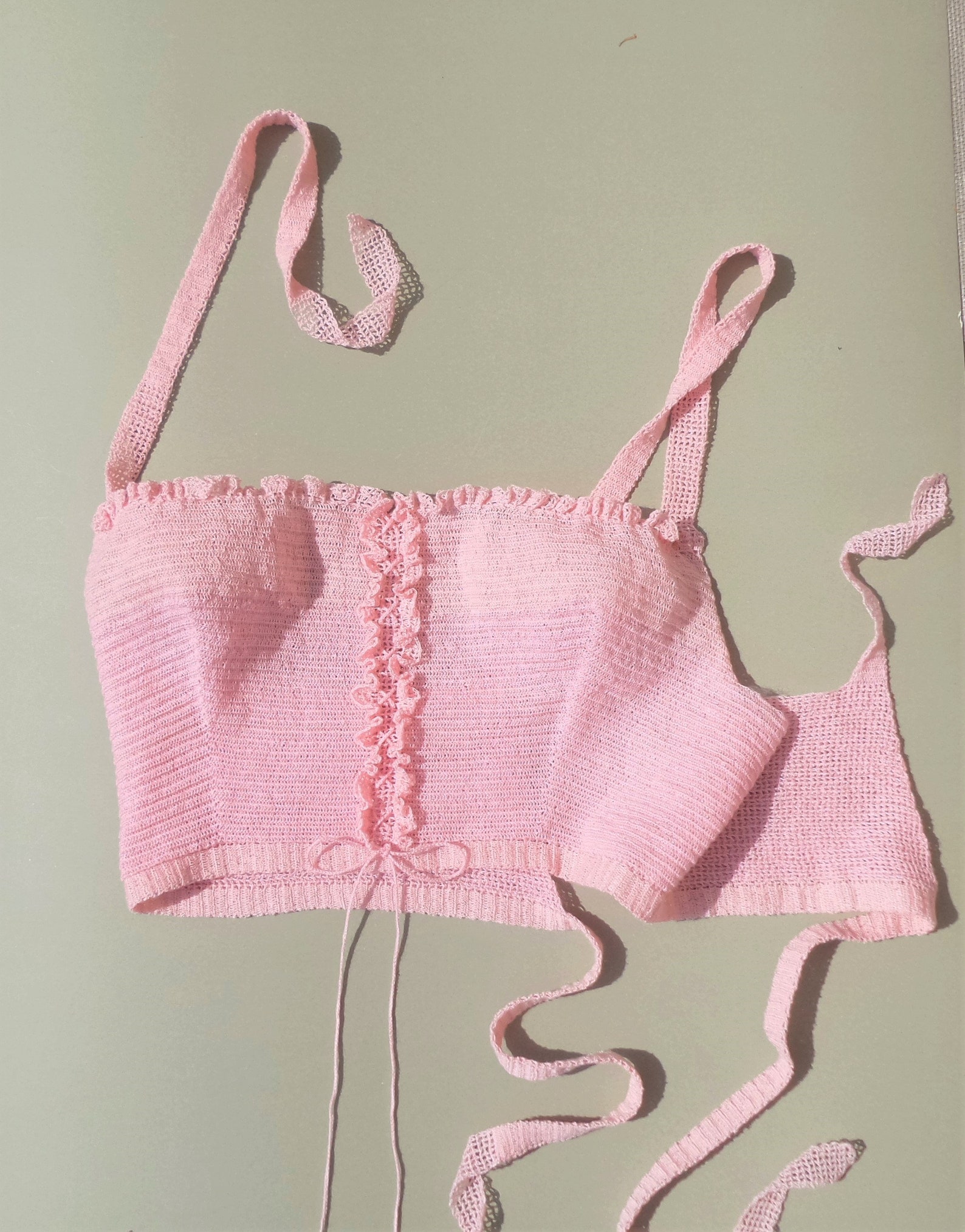 FRILLY pink Lace Up top romantic summer top | Etsy