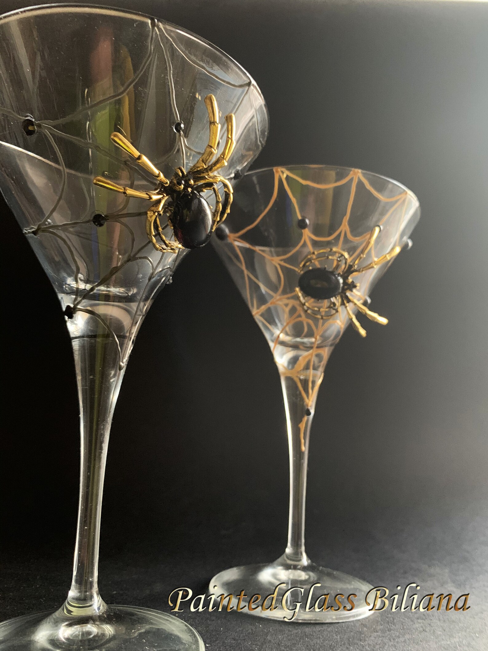 Gold Black Spider Martini Glasses - Etsy