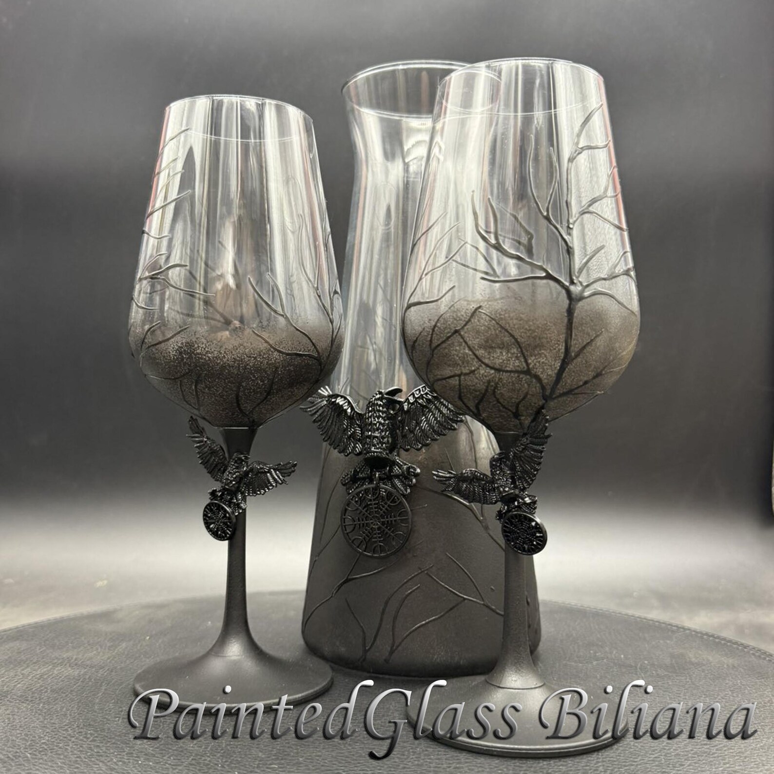 Black Raven Crow Toasting Wine Glasses - Etsy
