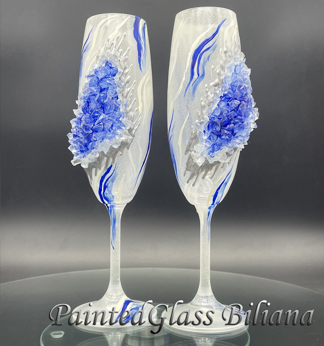 Blue Geode Marble Wedding Flutes - Etsy