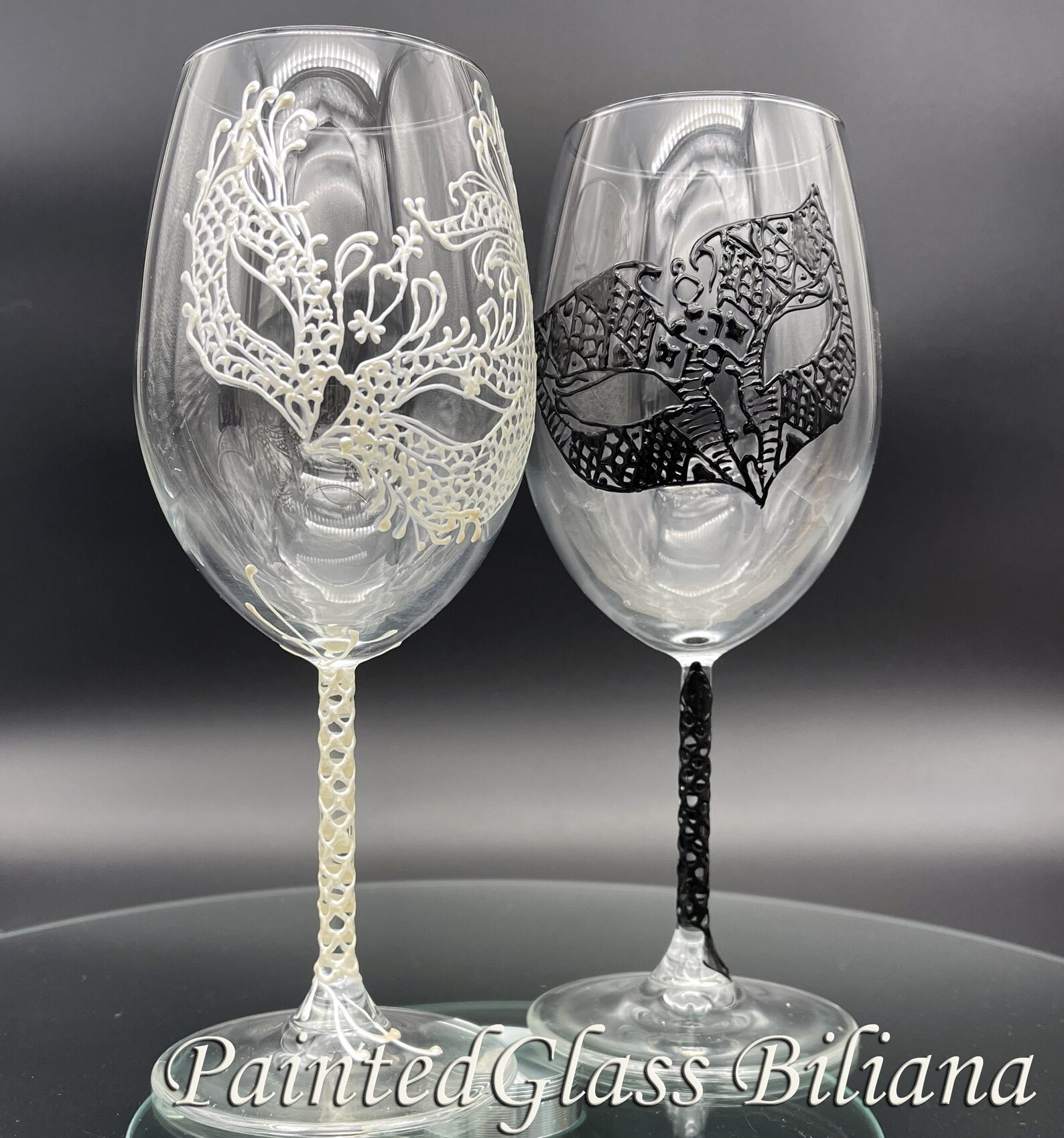 Toasting Wine Glasses Set of 2 Lace Domino Masquerade Mask in - Etsy