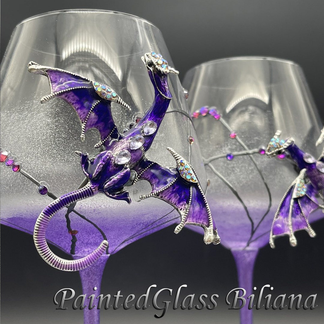 Purple Dragon Toasting Wine Glasses, Set of 2 - Etsy