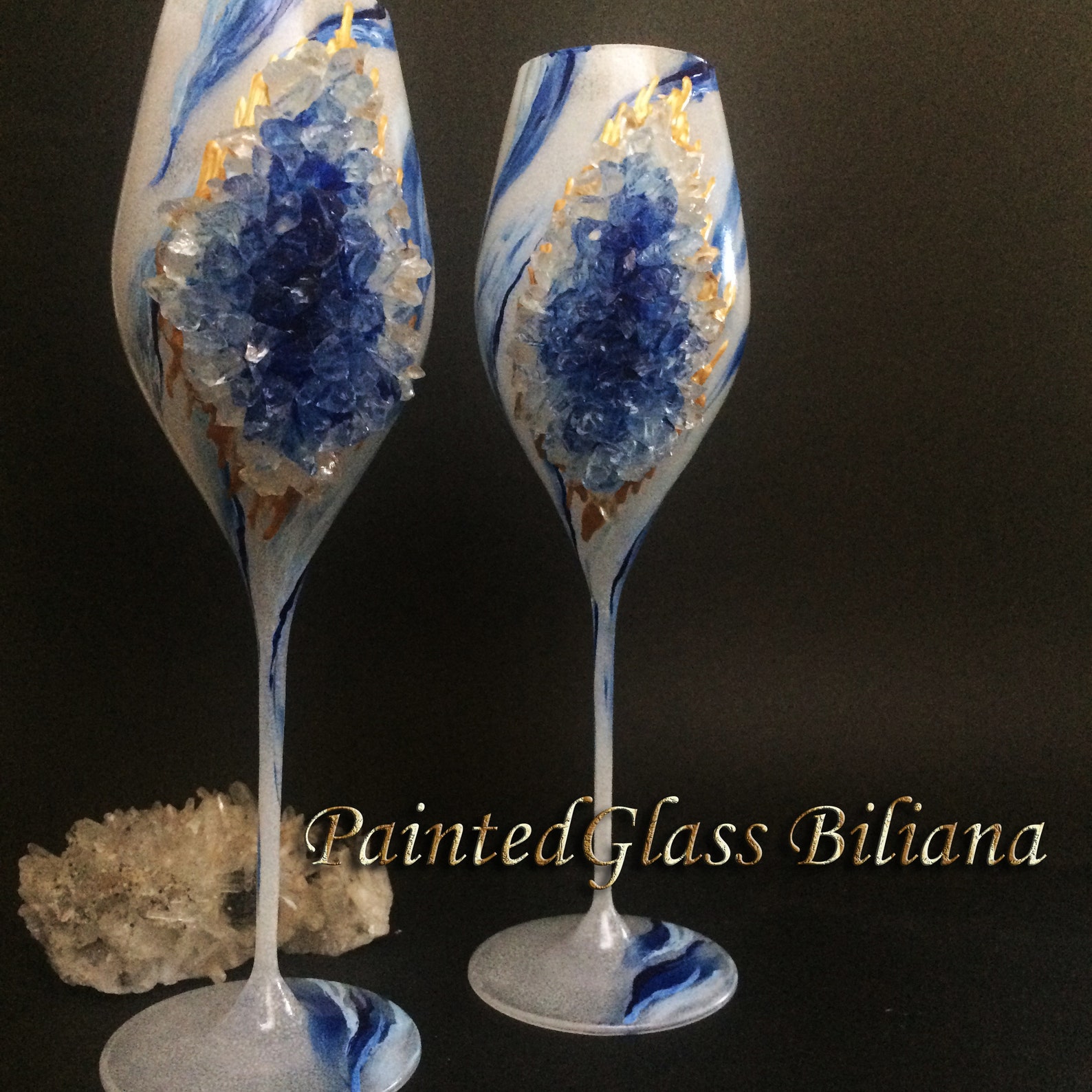 Blue Geode Marble Wedding Flutes - Etsy