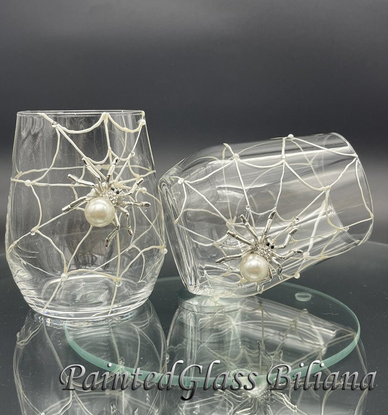 Spider Stemless Wine Glasses, Halloween Wedding Theme - Etsy