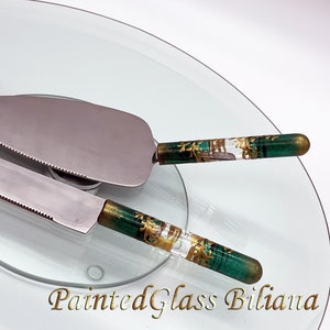 Emerald Green Gold Gatsby Style Cake Server and Knife Glass Handles - Etsy