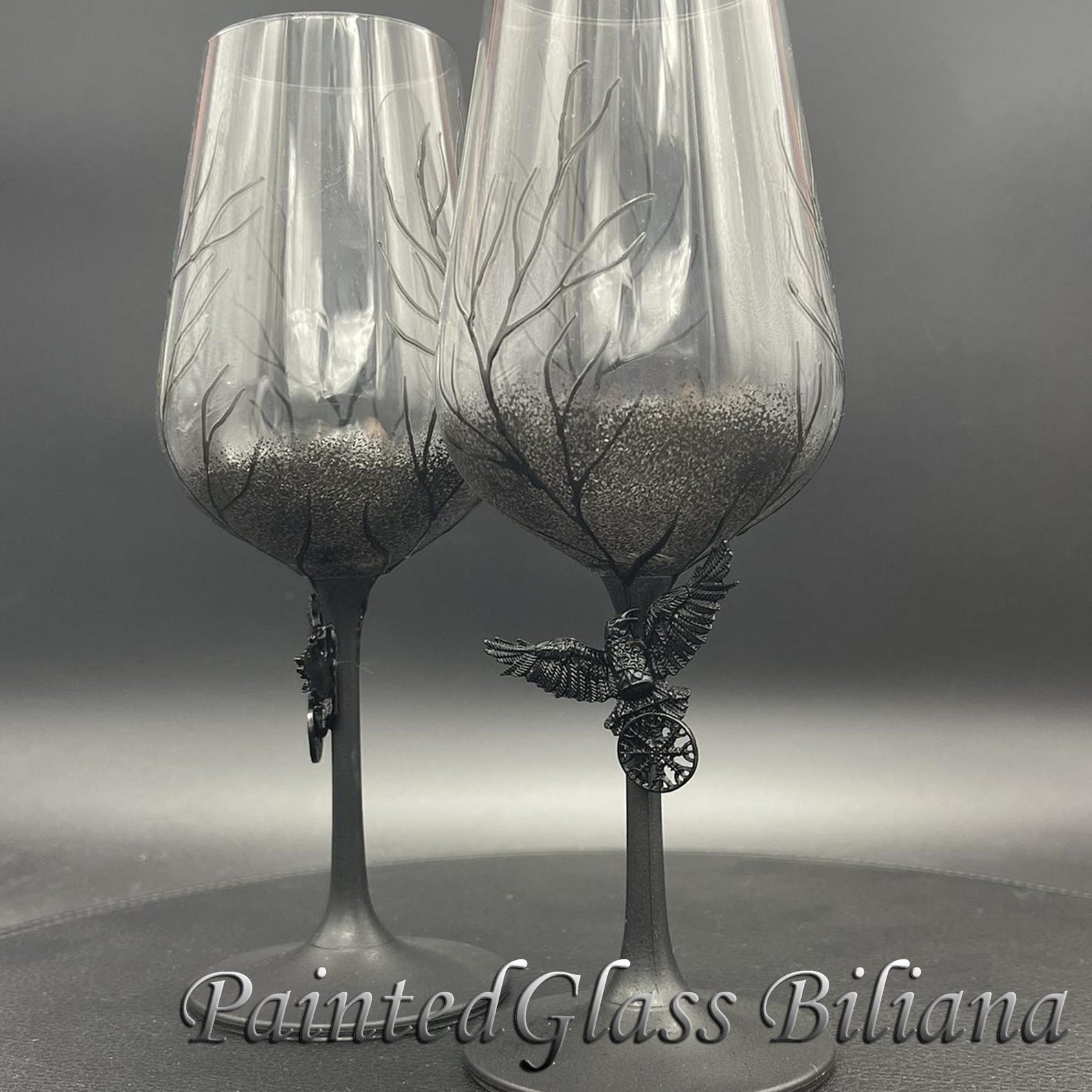 Black Raven Crow Toasting Wine Glasses - Etsy