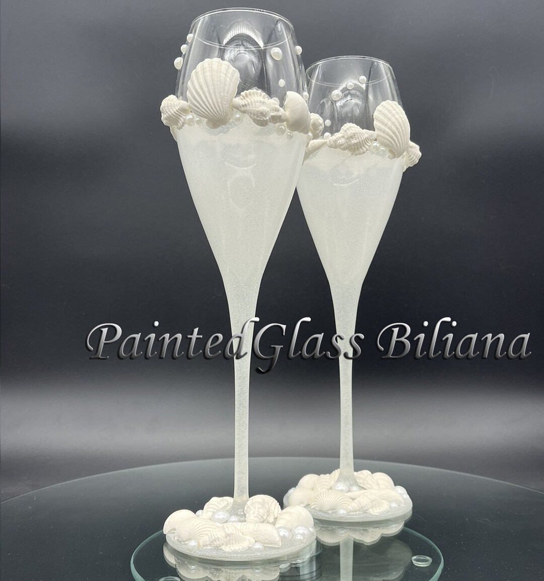 Sea Shells Wedding Champagne Flutes, Beach Sea Wedding Theme, White ...