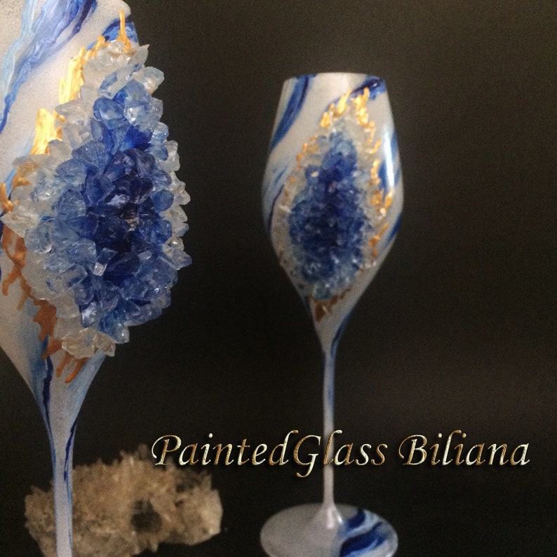 Blue Geode Marble Wedding Flutes - Etsy