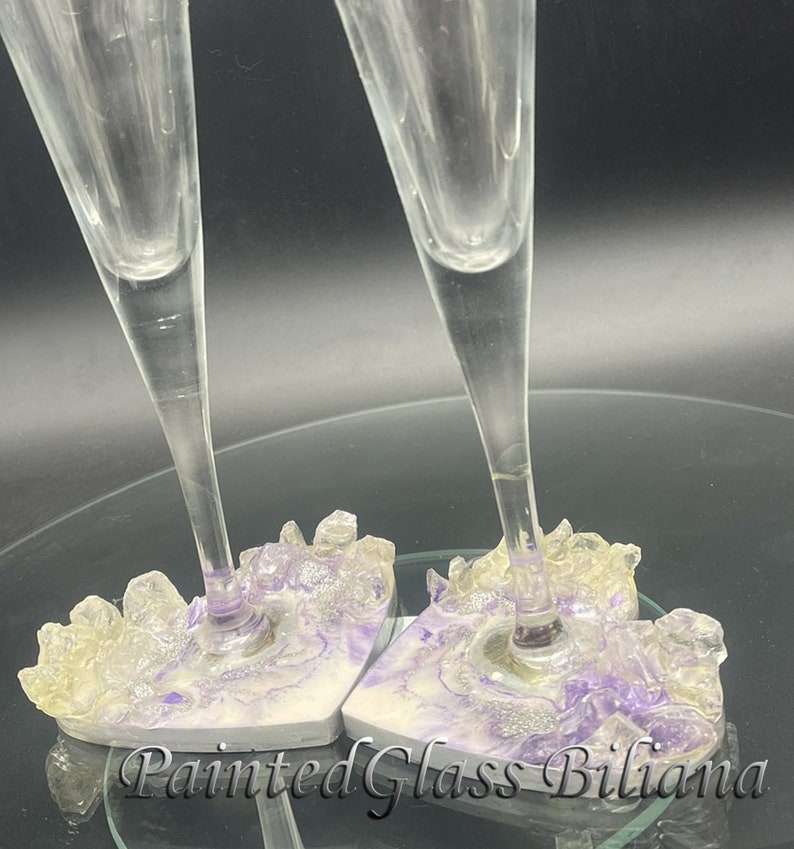 Geode Heart Anniversary Wedding Flutes in Purple and Silver Color - Etsy