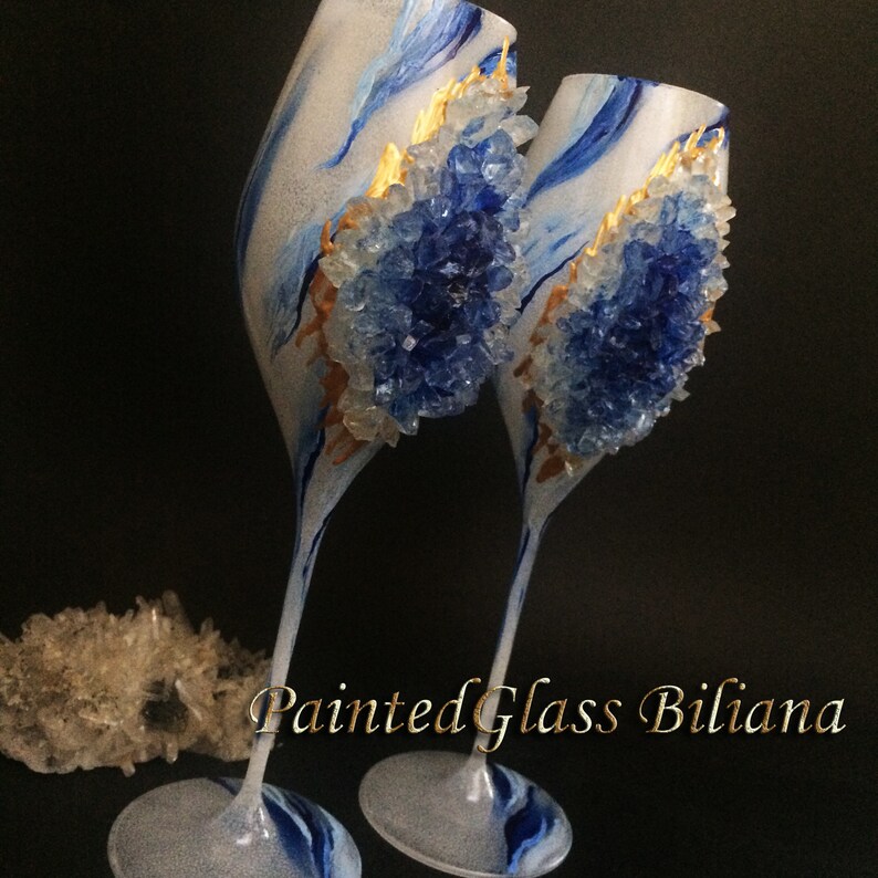 Blue Geode Marble Wedding Flutes - Etsy