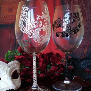 Toasting Wine Glasses Set of 2 Lace Domino Masquerade Mask in | Etsy