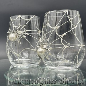 Spider Stemless Wine Glasses, Halloween Wedding Theme - Etsy