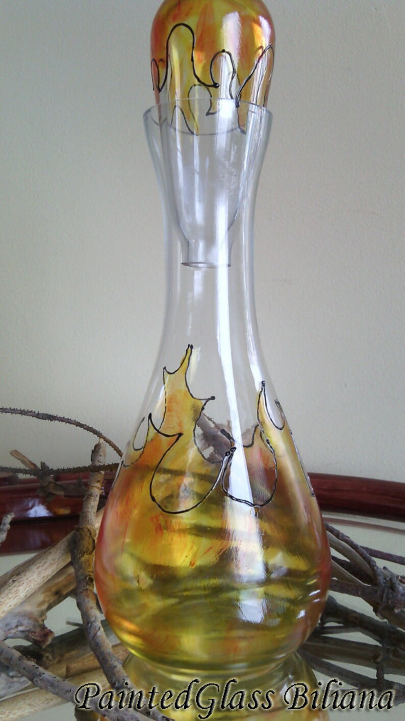 Hand Painted Bottle Decanter on Fire - Etsy