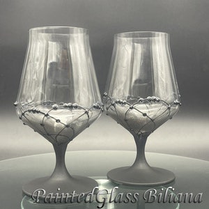 Black Hand Painted Wine Glasses, Set of 2 - Etsy