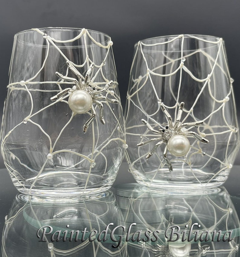 Spider Stemless Wine Glasses, Halloween Wedding Theme - Etsy