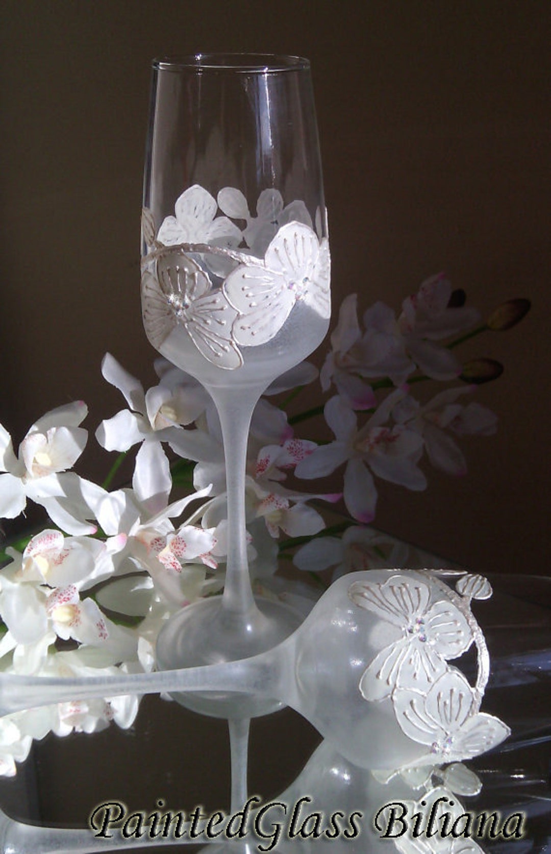 Wedding Glasses White Orchids Swarovski Crystals Champagne - Etsy