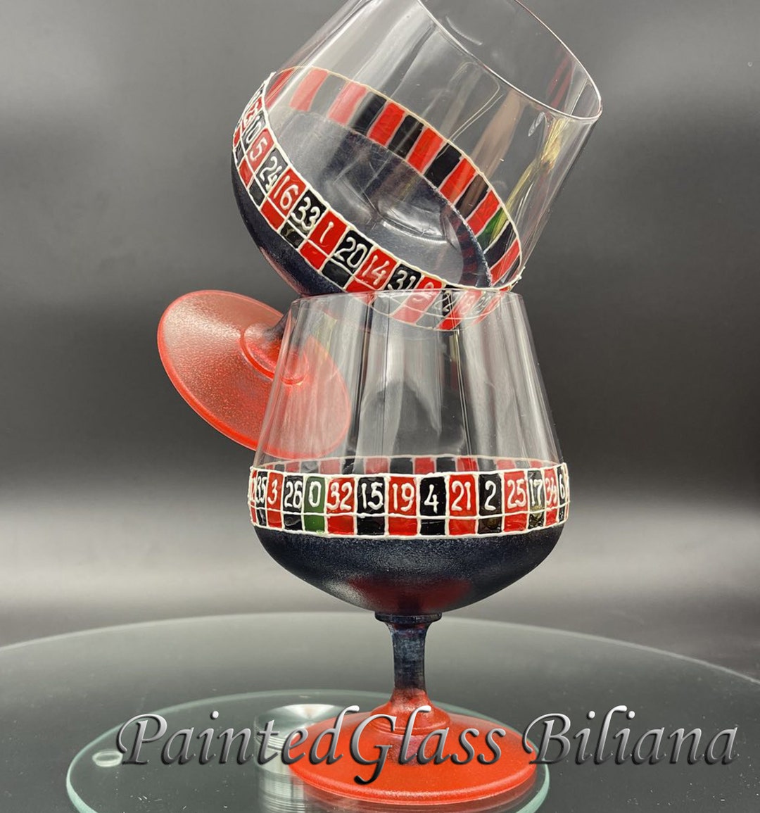 CRYSTAL Set of 2 Hand Painted Brandy Cognac Whiskey Glasses Las Vegas ...