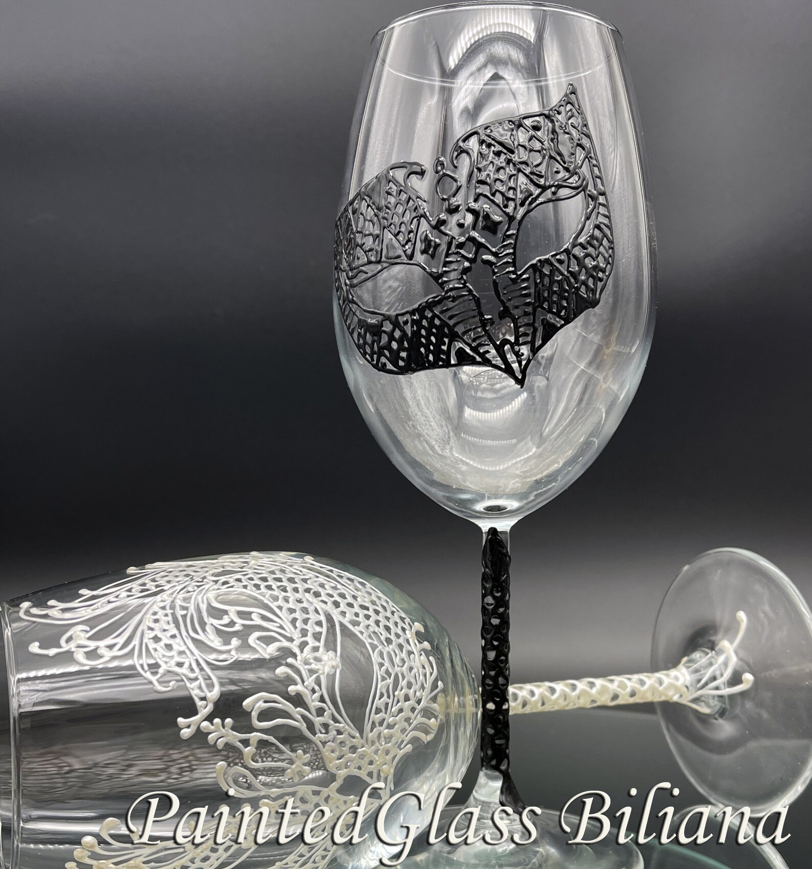 Toasting Wine Glasses Set of 2 Lace Domino Masquerade Mask in - Etsy