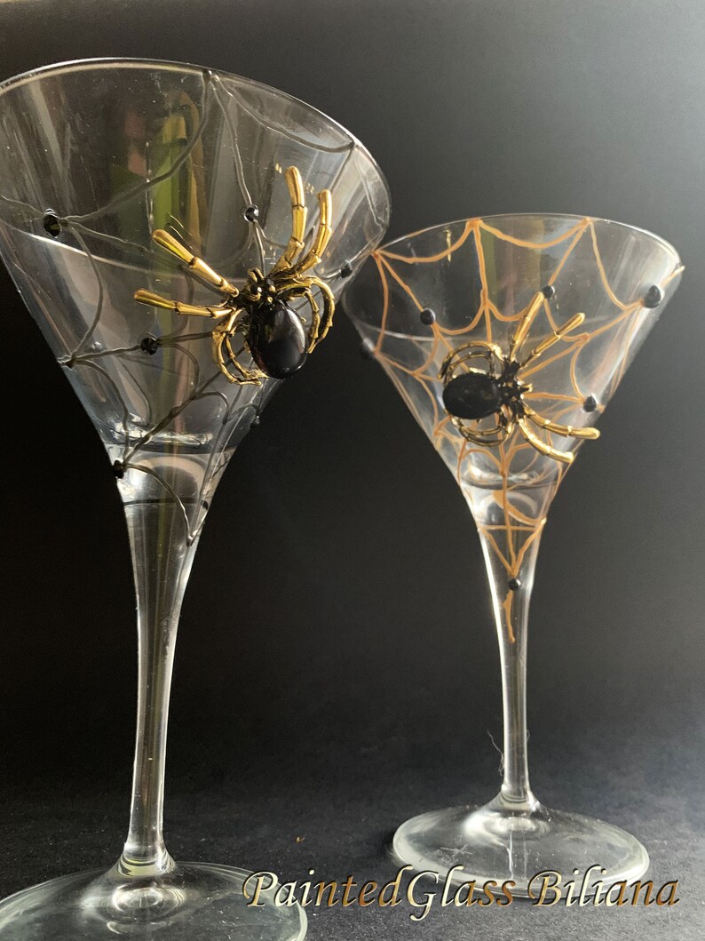 Gold Black Spider Martini Glasses - Etsy