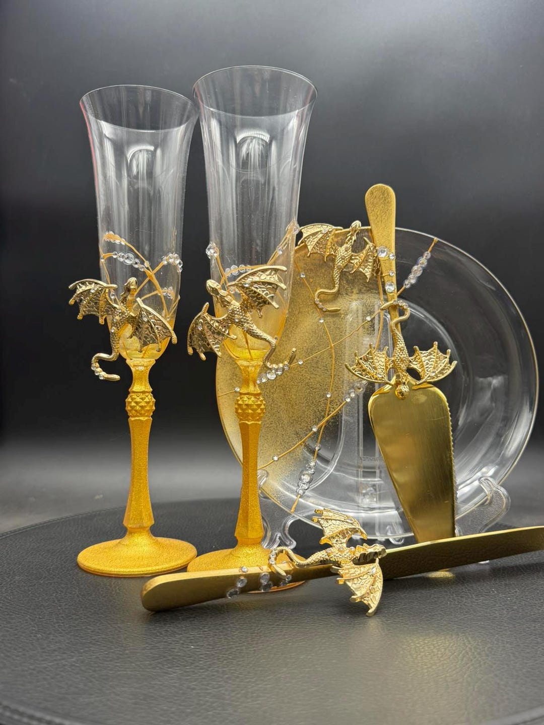 Hand-painted Golden Dragon Wedding Champagne Flutes - Set of 2 - Etsy