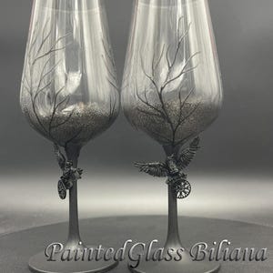Black Raven Crow Toasting Wine Glasses - Etsy
