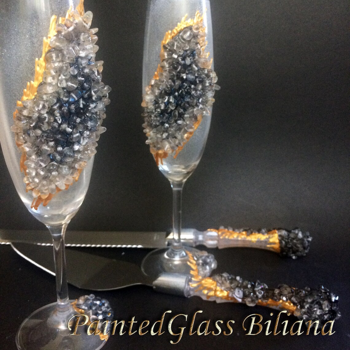 Black Geode Cake Serving Set - Etsy