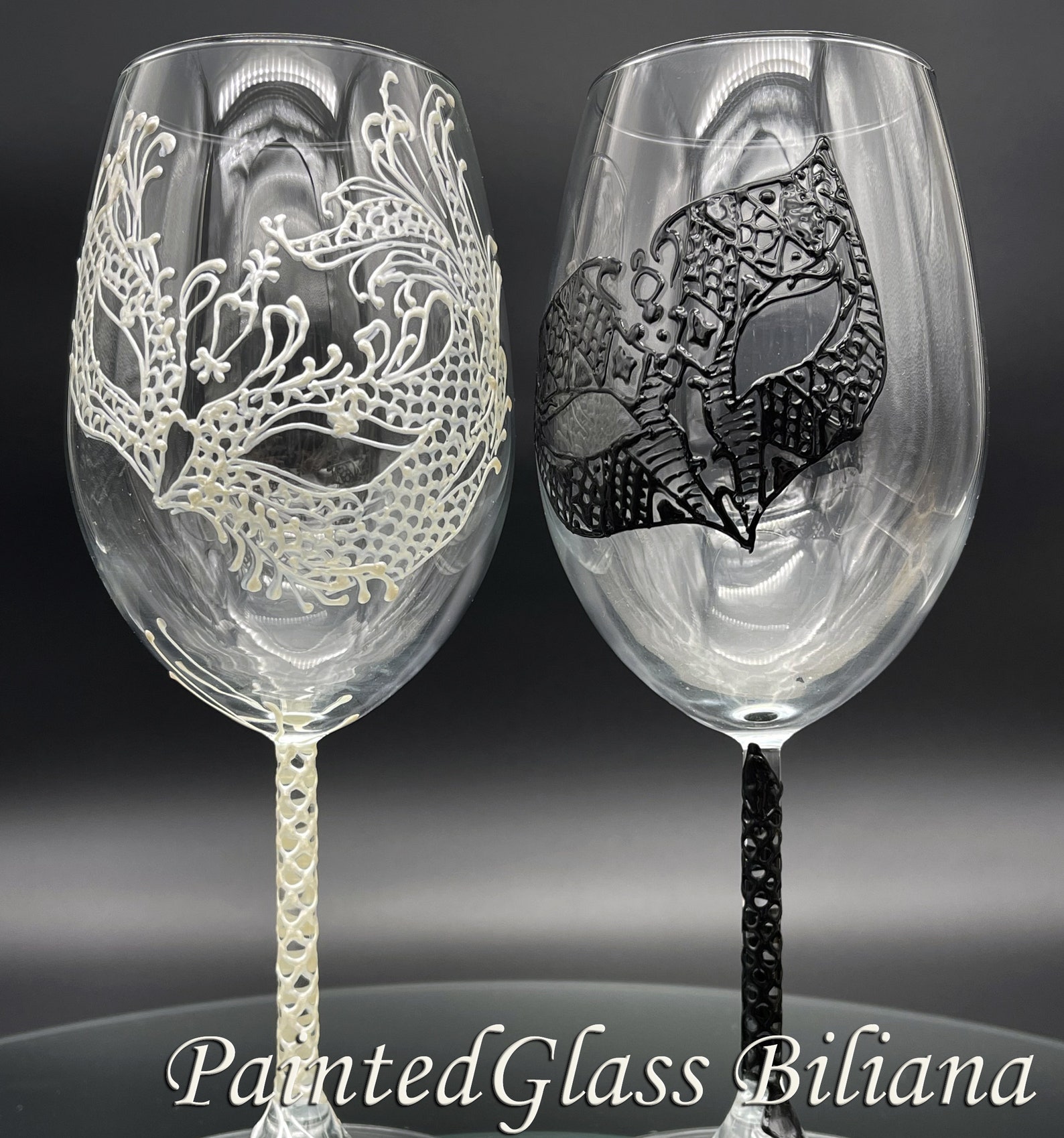 Toasting Wine Glasses Set of 2 Lace Domino Masquerade Mask in - Etsy
