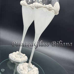 Sea Shells Wedding Champagne Flutes, Beach Sea Wedding Theme, White ...