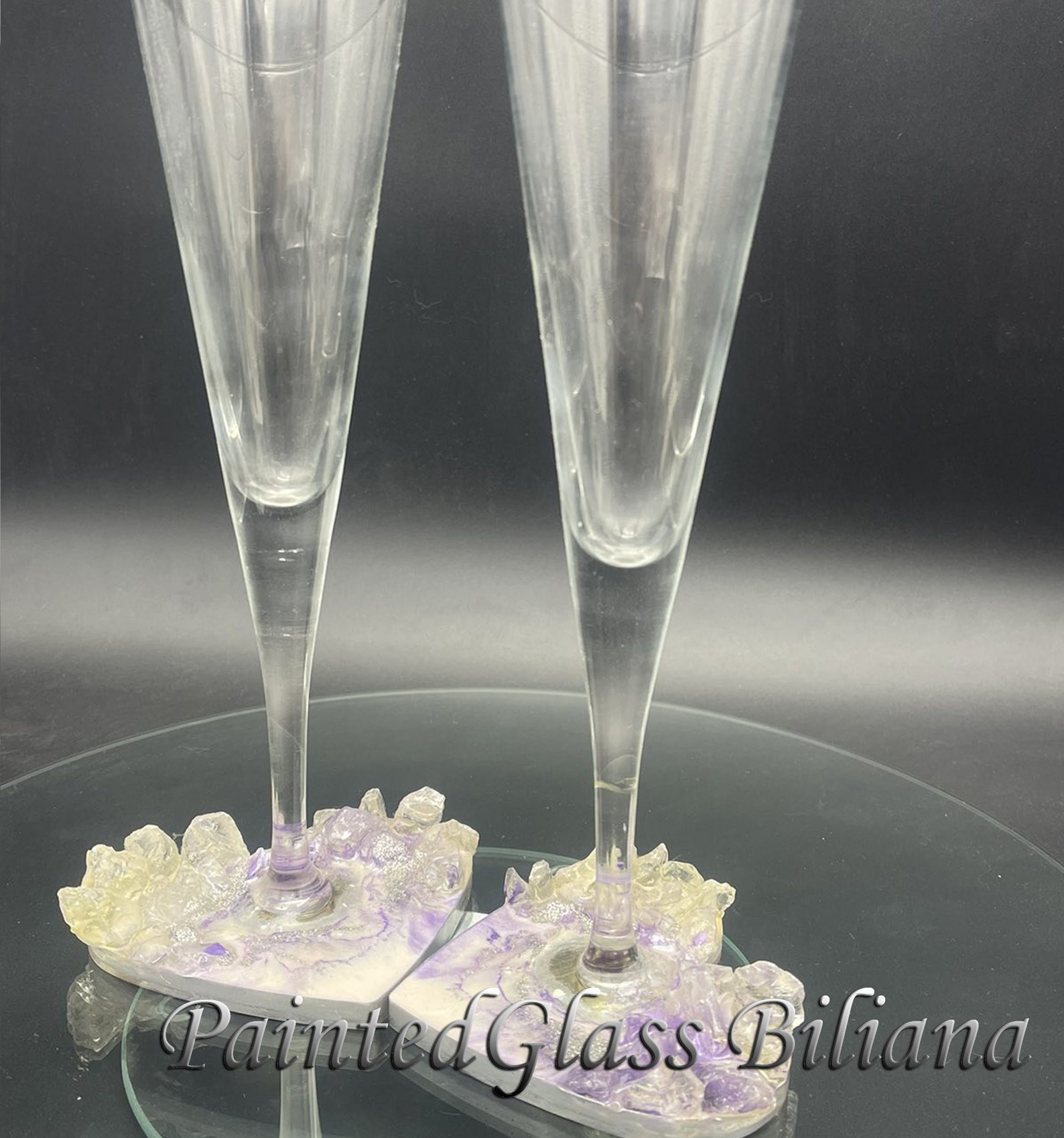 Geode Heart Anniversary Wedding Flutes in Purple and Silver Color - Etsy