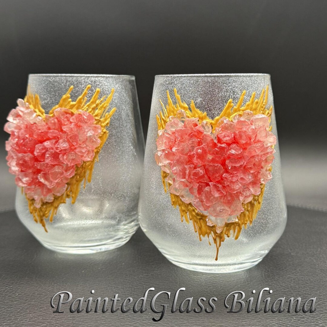 Red Heart Geode Wine Glasses - Etsy