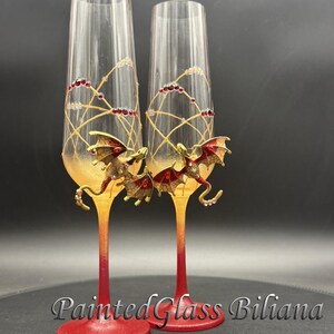 Red Gold Dragon Wedding Champagne Flutes: Hand-painted Crystal Set - Etsy