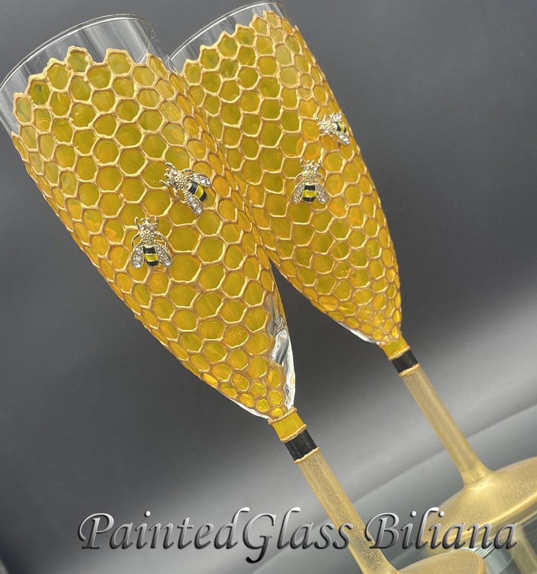 Honey Bee & Honeycomb Champagne Flutes Bee Lover Glasses - Etsy