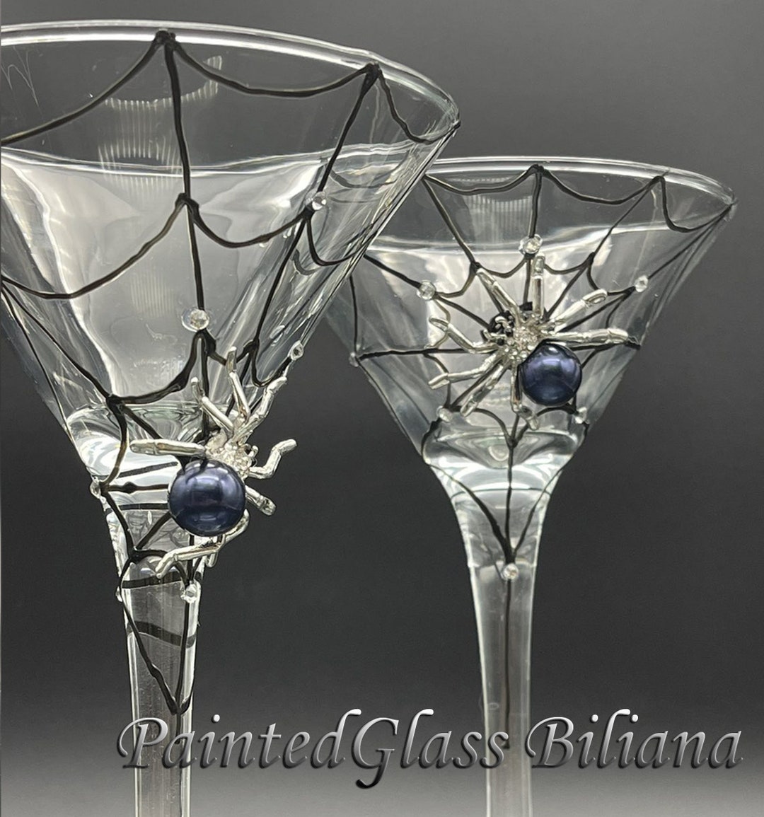 Black Spider Martini Glasses, Halloween Wedding Theme - Etsy